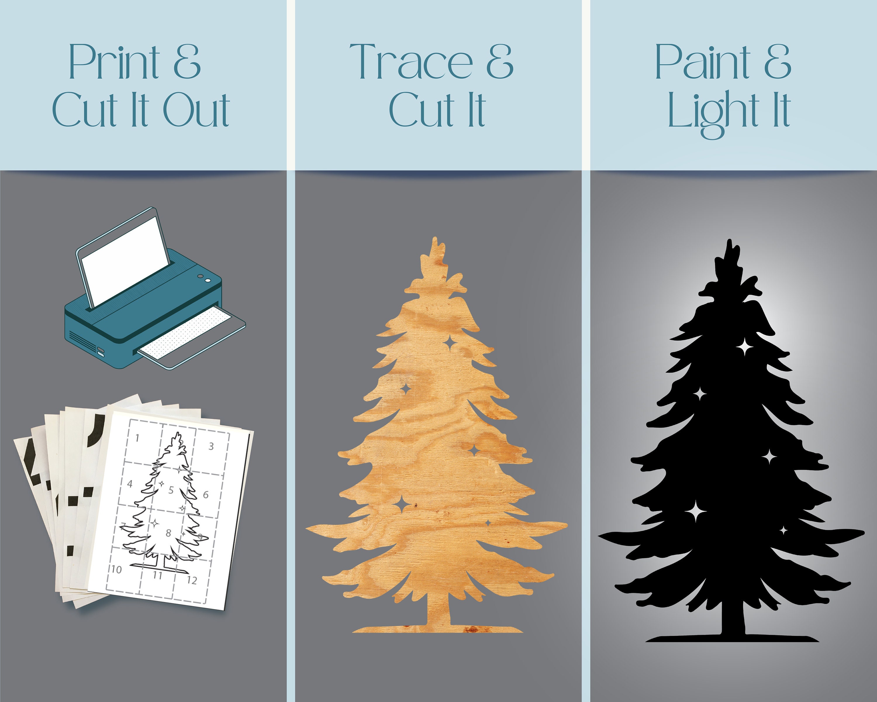 3ft Christmas Tree Template: Printable Stencil PDF for Wood Christmas ...