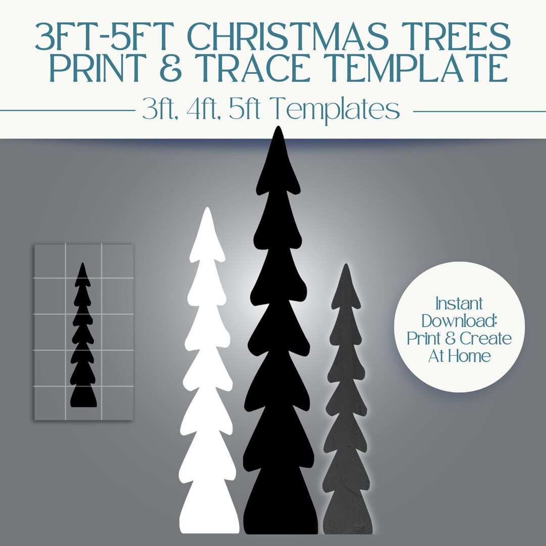 3ft, 4ft, 5ft Rustic Christmas Tree Template: Printable Stencil PDF for ...