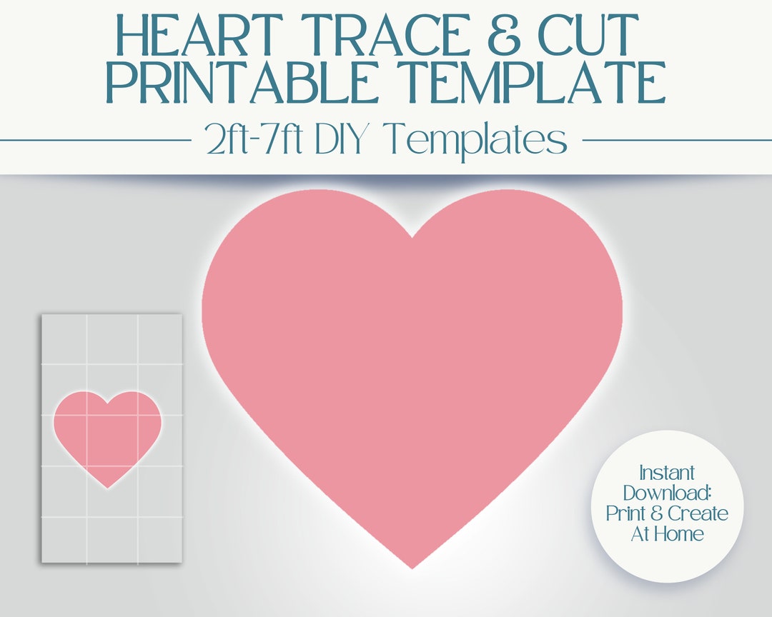 2ft, 3ft, 4ft, 5ft, 6ft, 7ft Heart Trace & Print Template: Printable ...