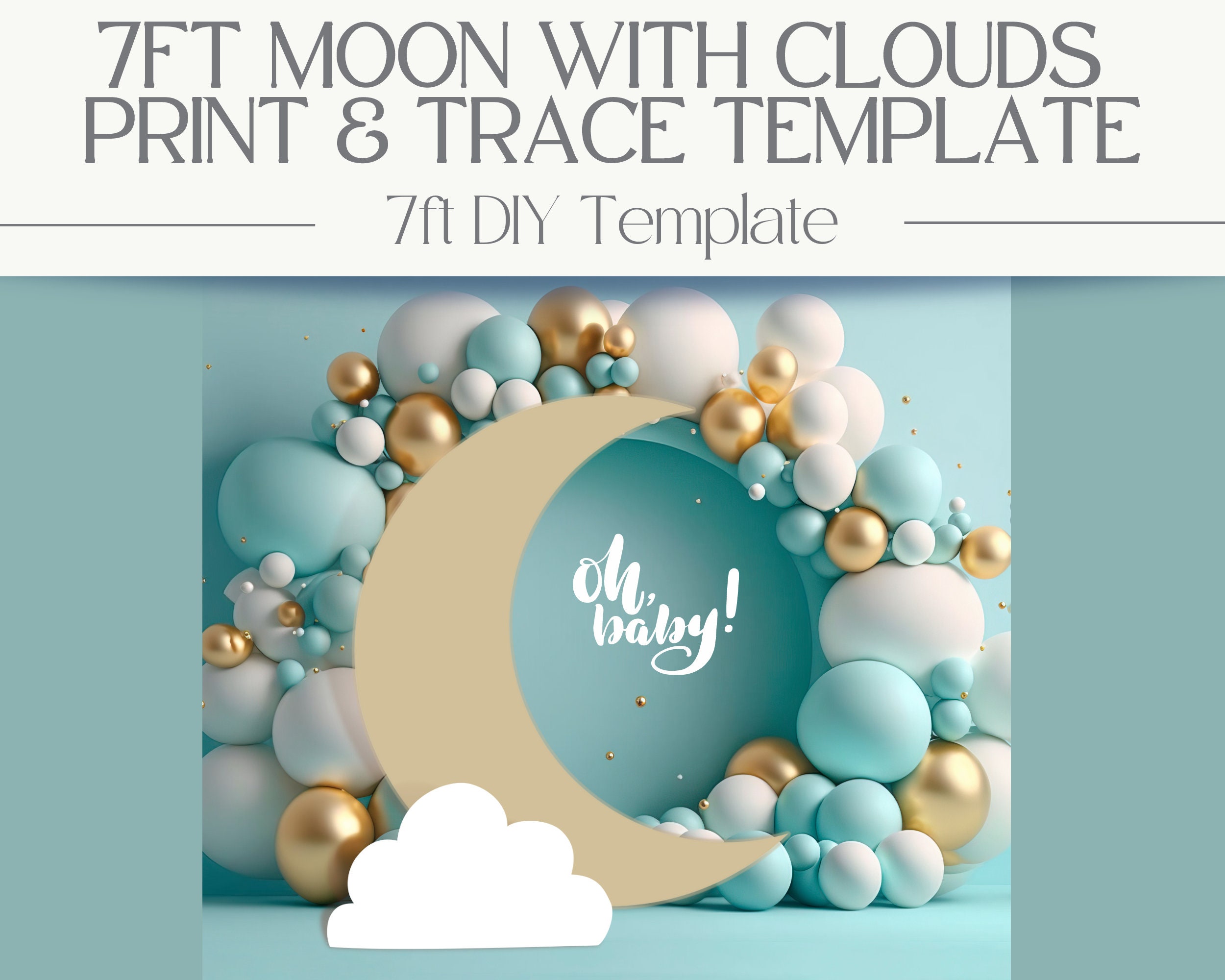 7ft Over the Moon and Clouds Template Backdrop Decorations| Birthday ...