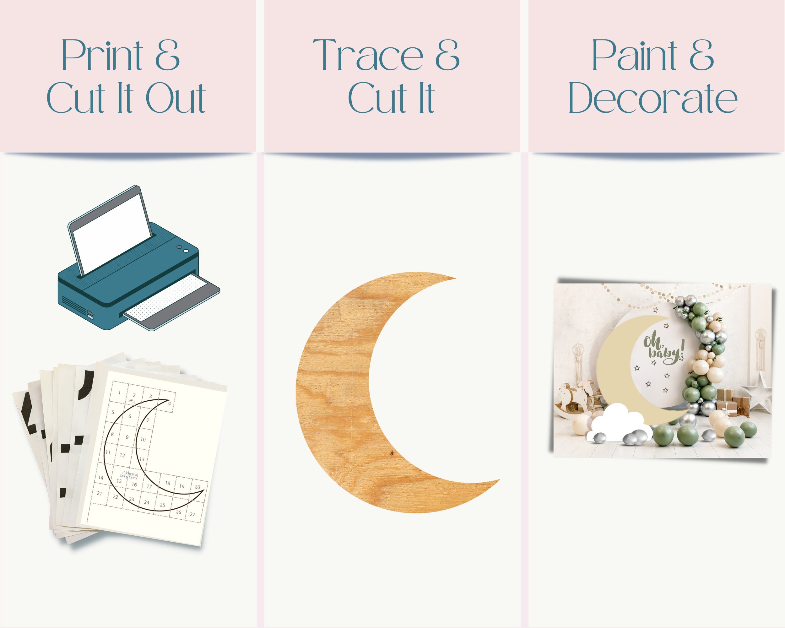 5ft Over the Moon and Clouds Template Backdrop Decorations| Birthday ...