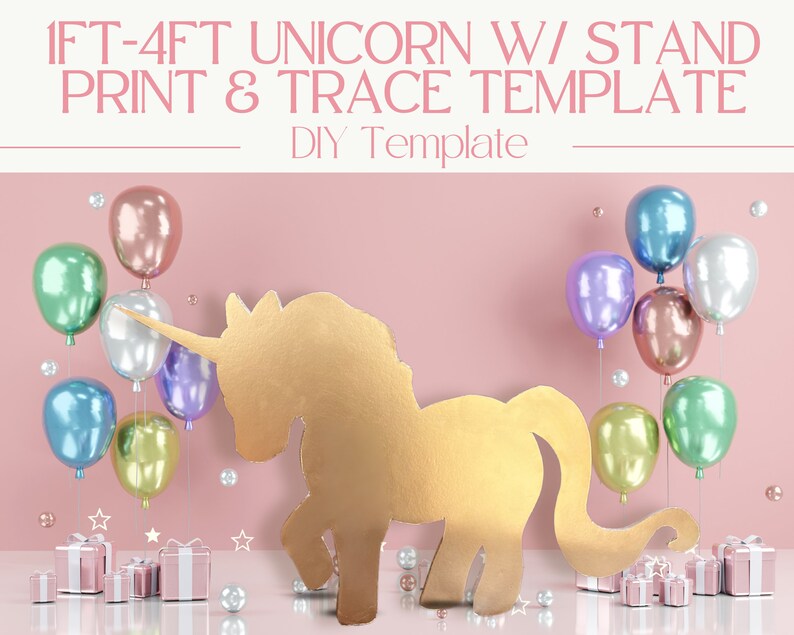 1ft, 2ft, 3ft, 4ft Tall Unicorn With Stand Template Backdrop ...