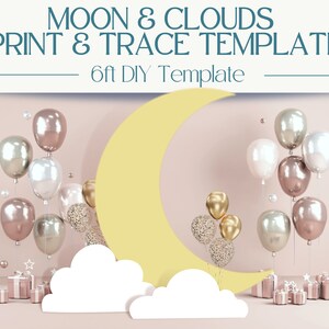 6ft Over the Moon and Clouds Template Backdrop Decorations With Stand ...