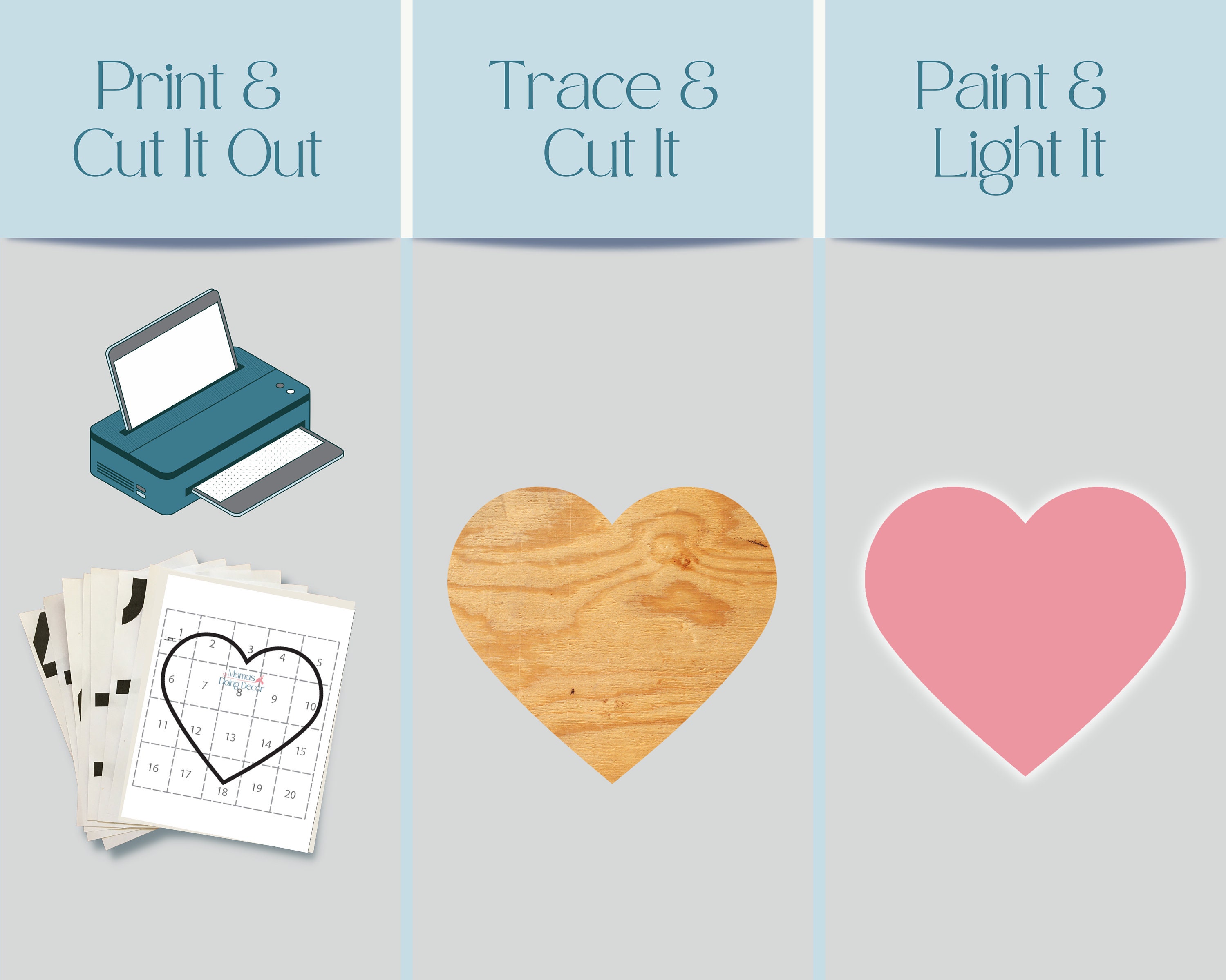 2ft, 3ft, 4ft, 5ft, 6ft, 7ft Heart & Love Words Template: Printable ...
