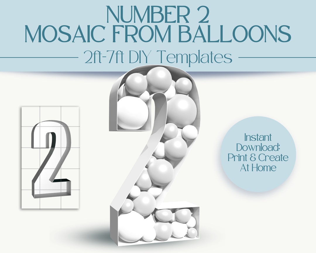 Number 2 Mosaic With Balloons | 2ft, 3ft, 4ft, 5ft, 6ft, 7ft Marquee ...