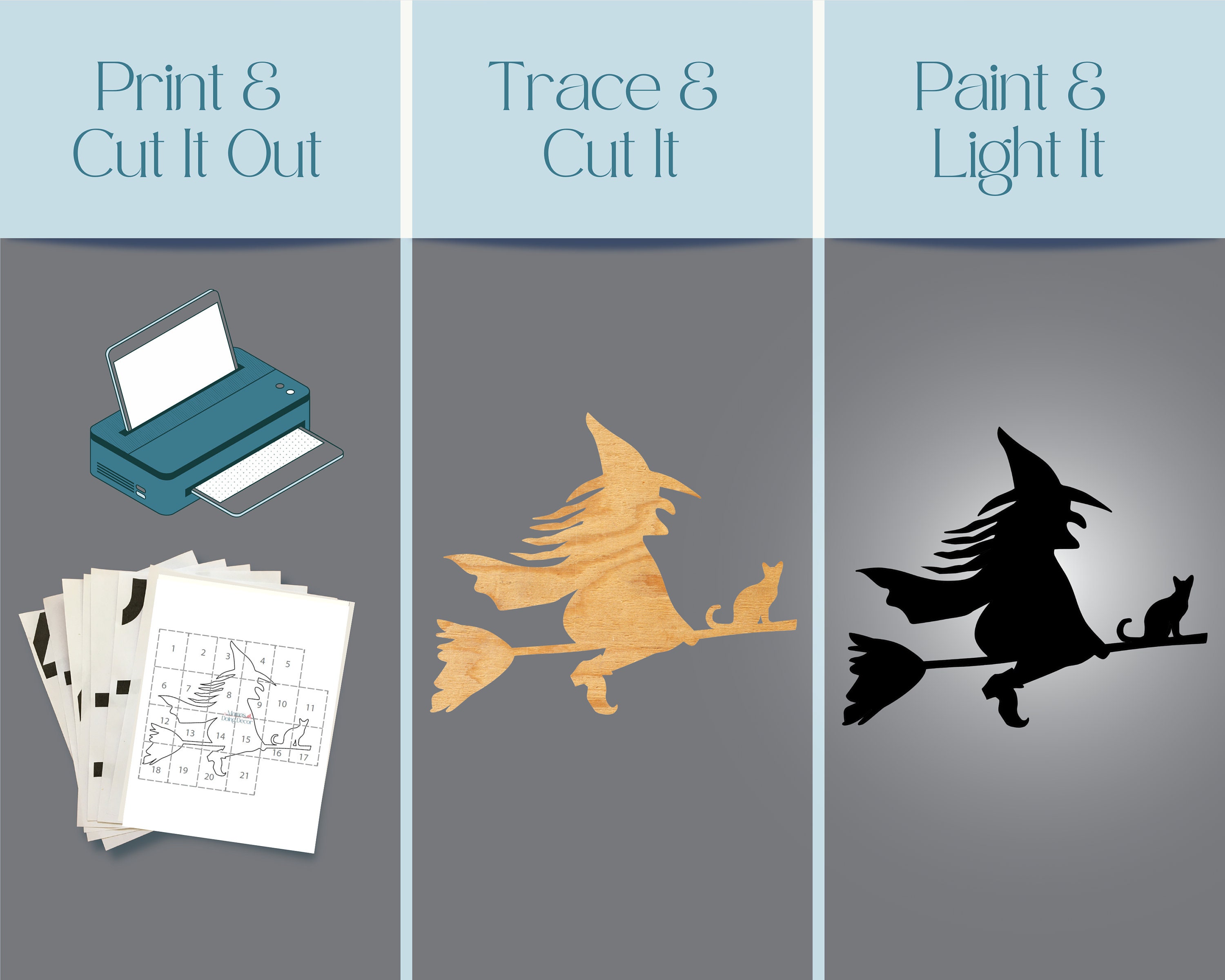 4ft Flying Witch on a Broom Halloween Decoration | Printable Template ...