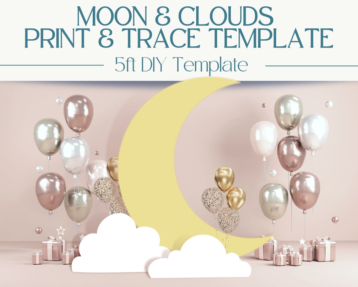 5ft Over the Moon and Clouds Template Backdrop Decorations| Birthday ...