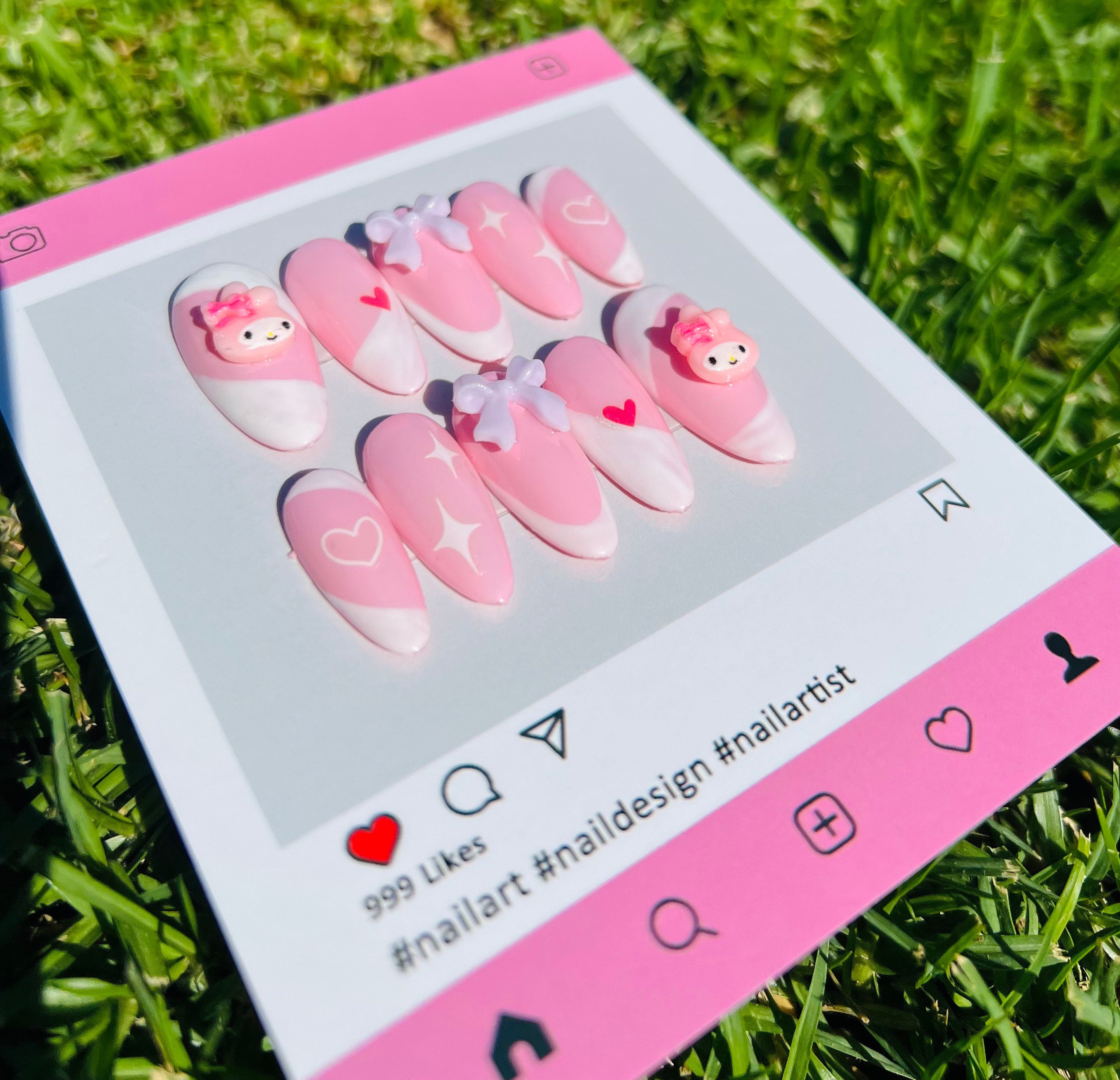 Kawaii Pink Press on Nails | Anime| Doki Doki| Fake Nails - Etsy
