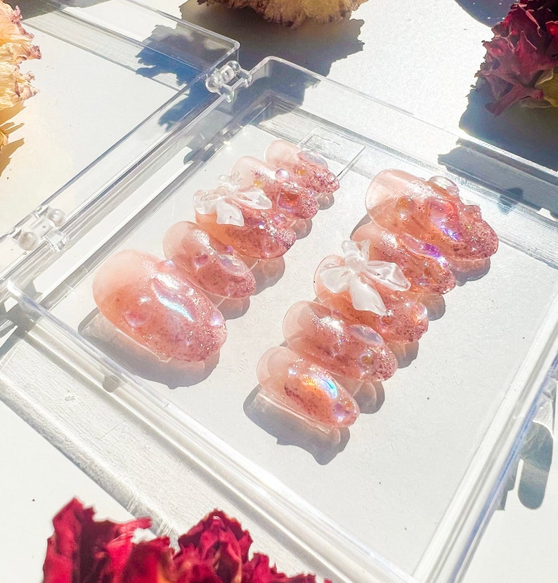 Korean Inspired Abstract Gem Press on Nails Dainty Fake - Etsy