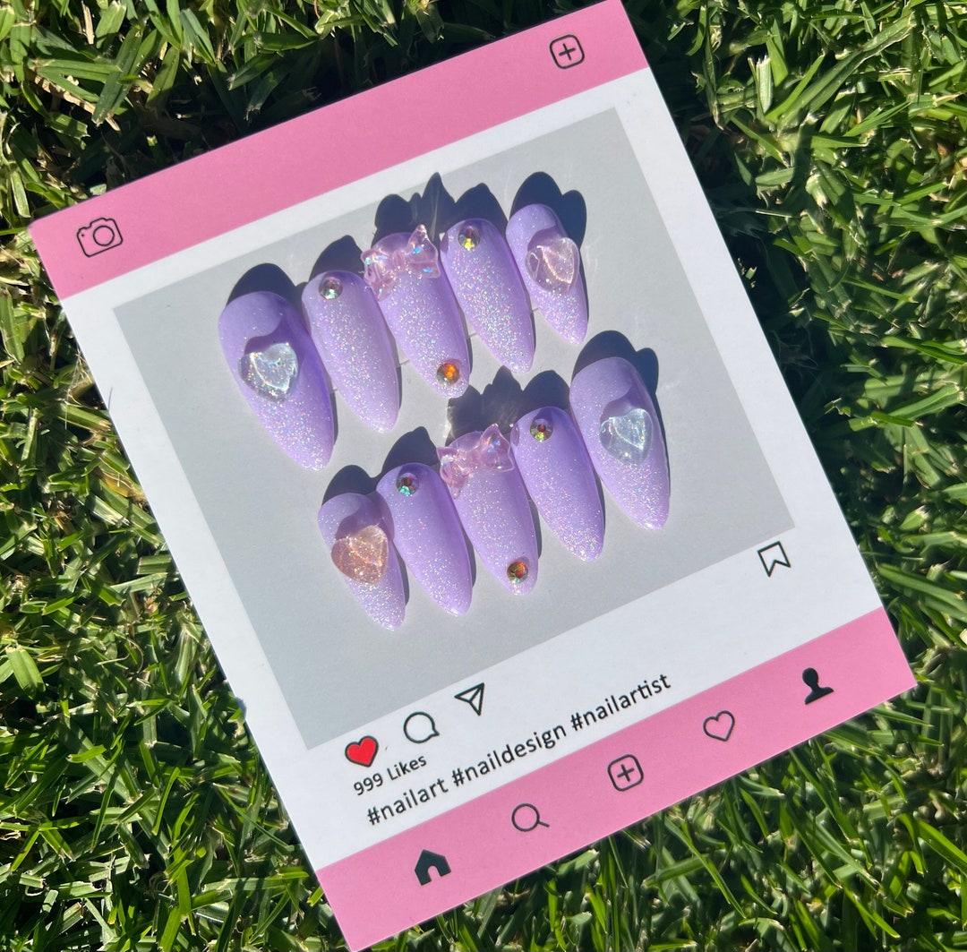 Kawaii Prism Heart Press on Nails Deko Holographic cat Eye Fake Nails ...
