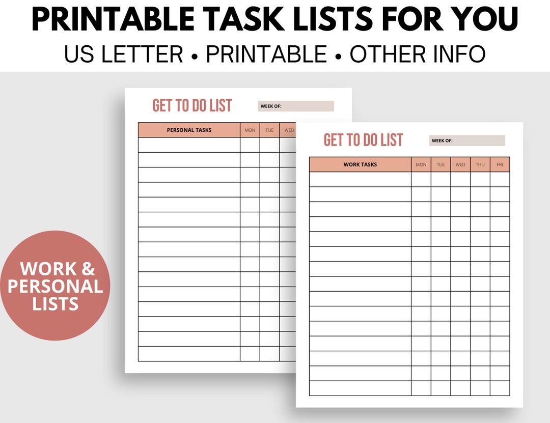 Get to Do Printable List: Personal and Work - Etsy