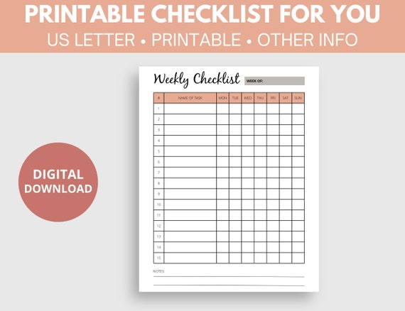 Printable Weekly Checklist - Etsy
