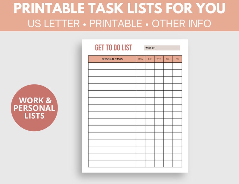 Get to Do Printable List: Personal and Work - Etsy