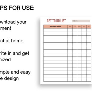 Get to Do Printable List: Personal and Work - Etsy