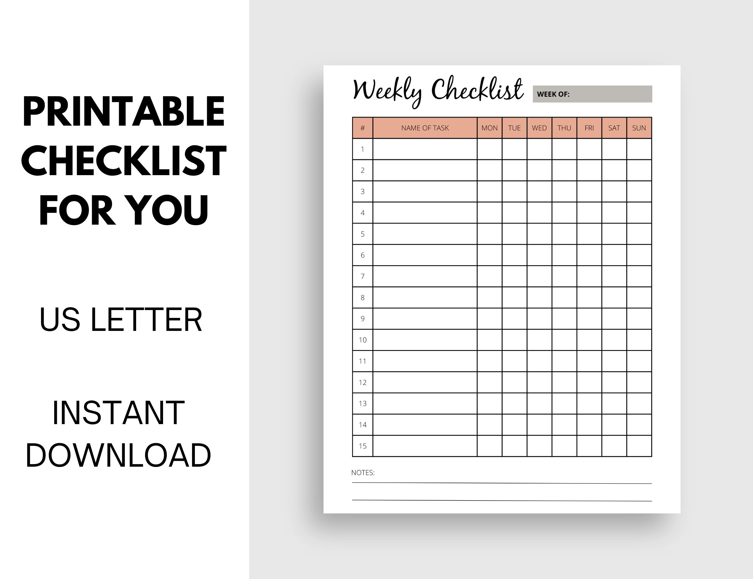 Printable Weekly Checklist - Etsy
