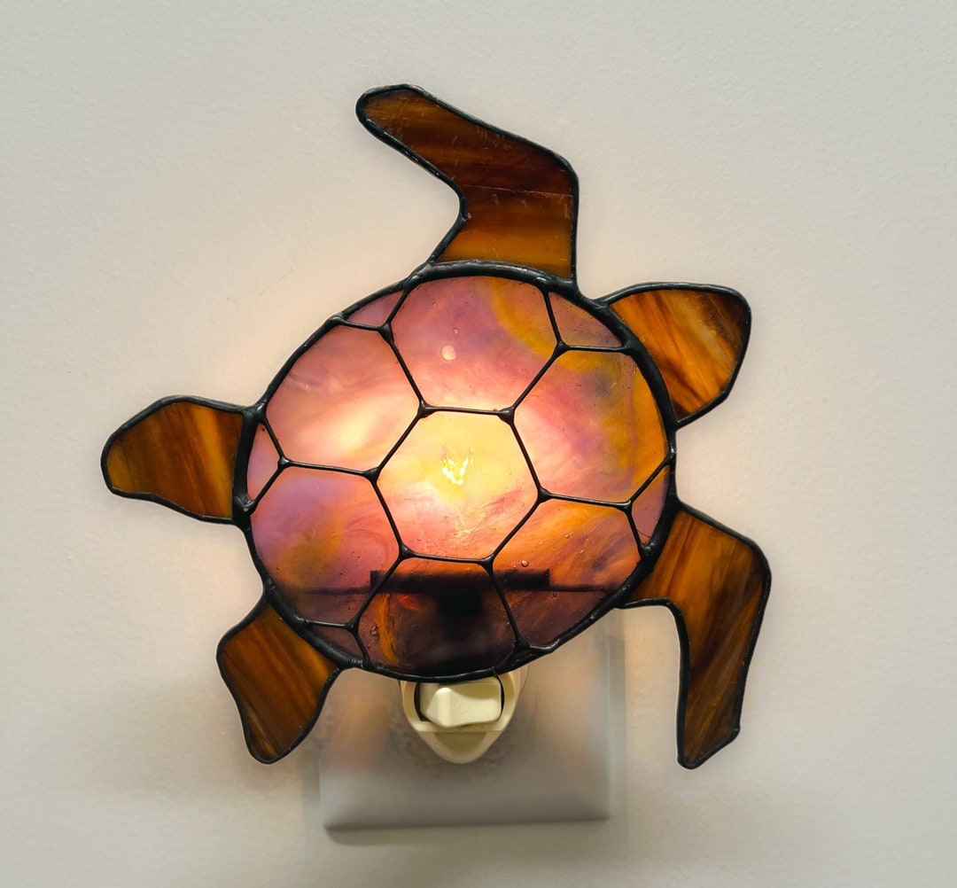 5.5" Sea Bronze Turtle Stained Glass Nightlight/ Sea Life Glassart ...