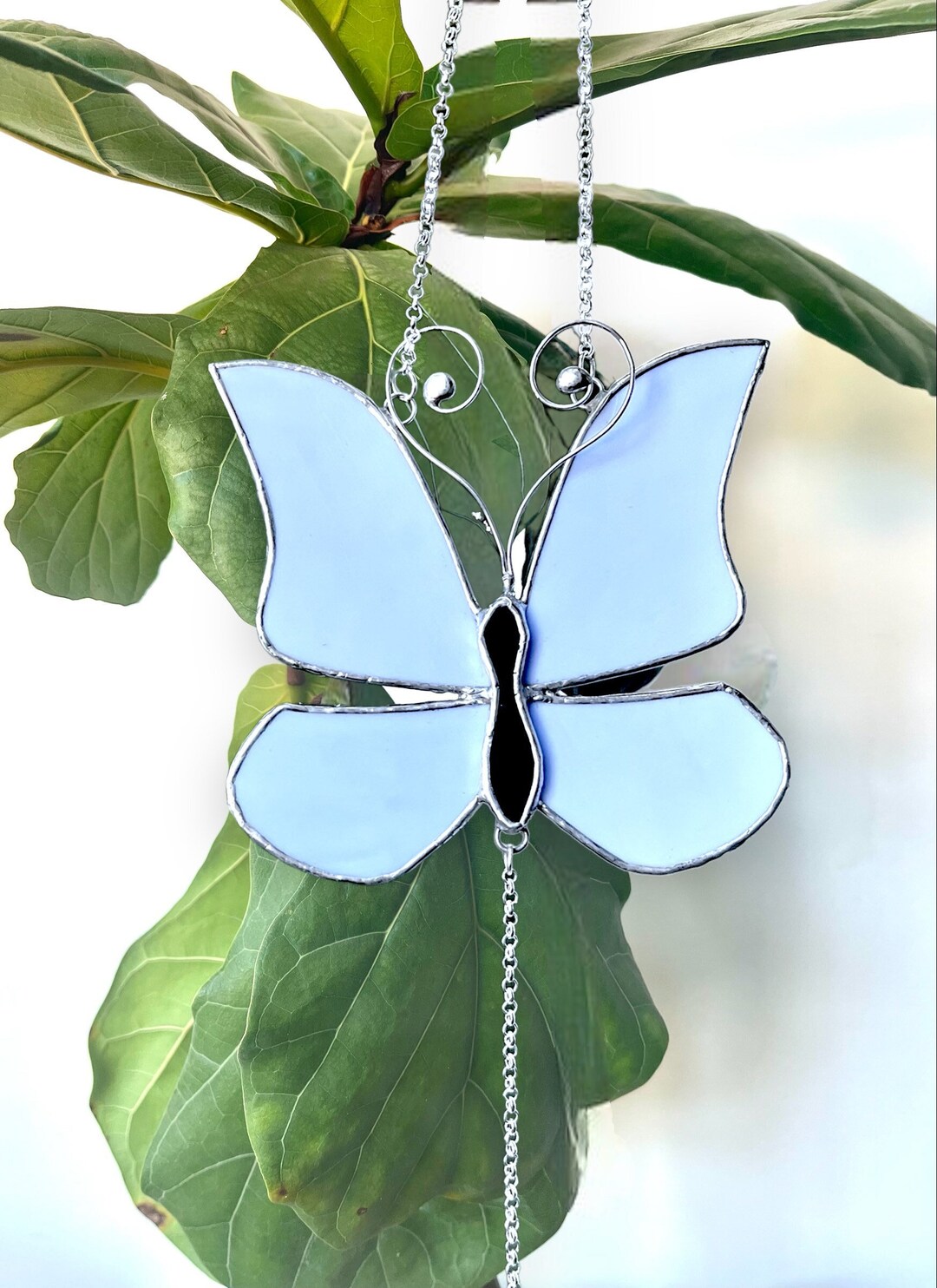 4" Light Blue Stained Glass Hanging Butterfly Suncatcher/ Premium ...