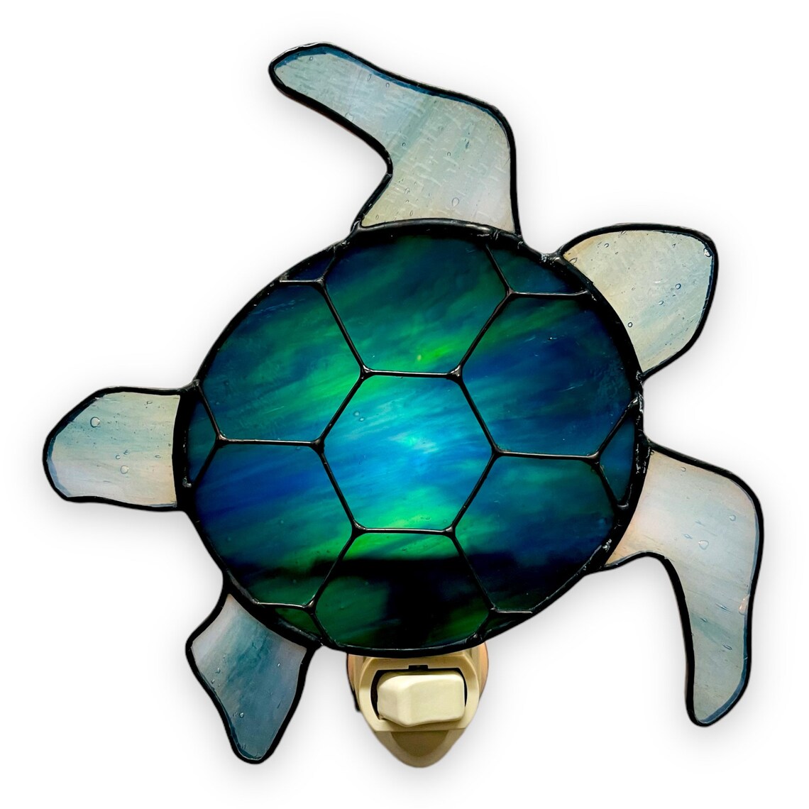 5.5" Steel Blue Turtle Stained Glass Nightlight/ Sea Life Glassart ...