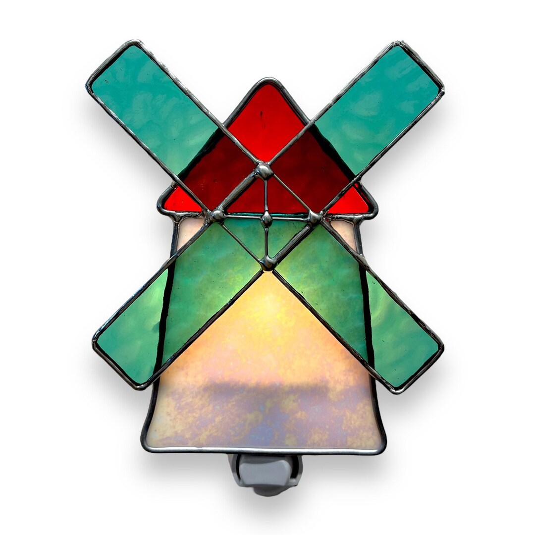 Windmill Stained Glass Nightlight/ Premium Handmade Windmill Night ...