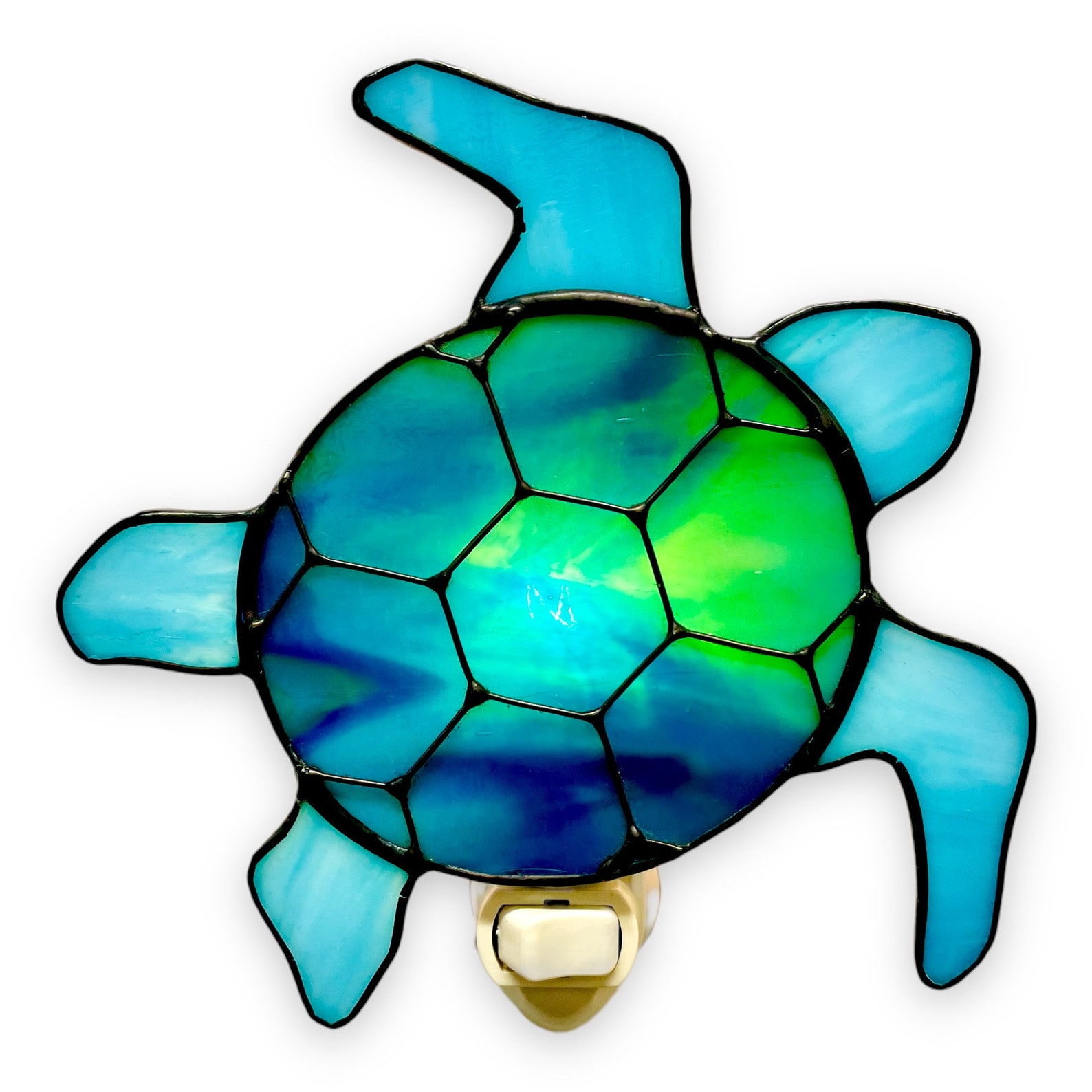 5.5" Sea Blue Turtle Stained Glass Nightlight/ Sea Life Glassart ...