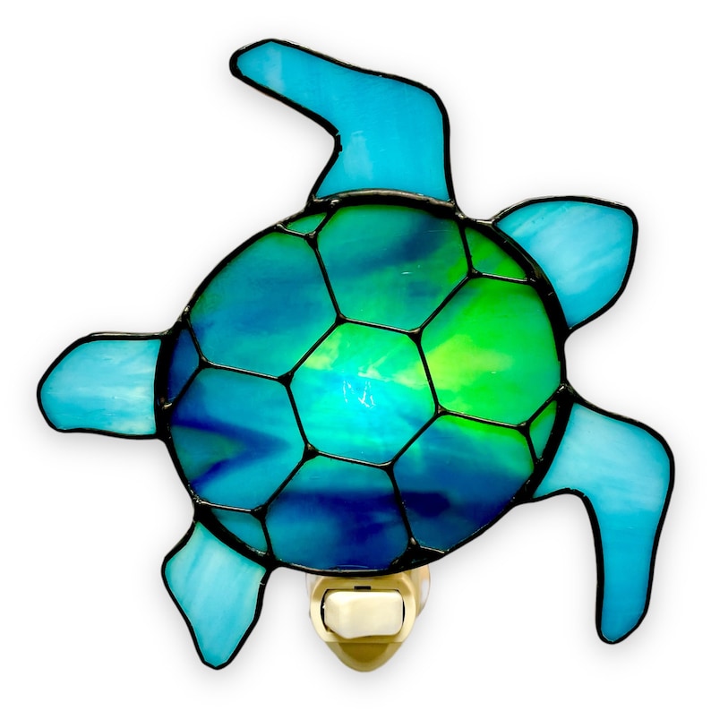 5.5" Sea Blue Turtle Stained Glass Nightlight/ Sea Life Glassart ...