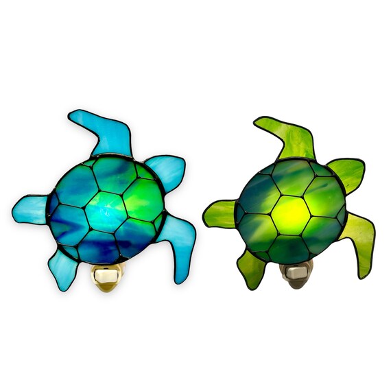 Set of 2 5.5 Sea Blue Green Turtle Stained Glass - Etsy