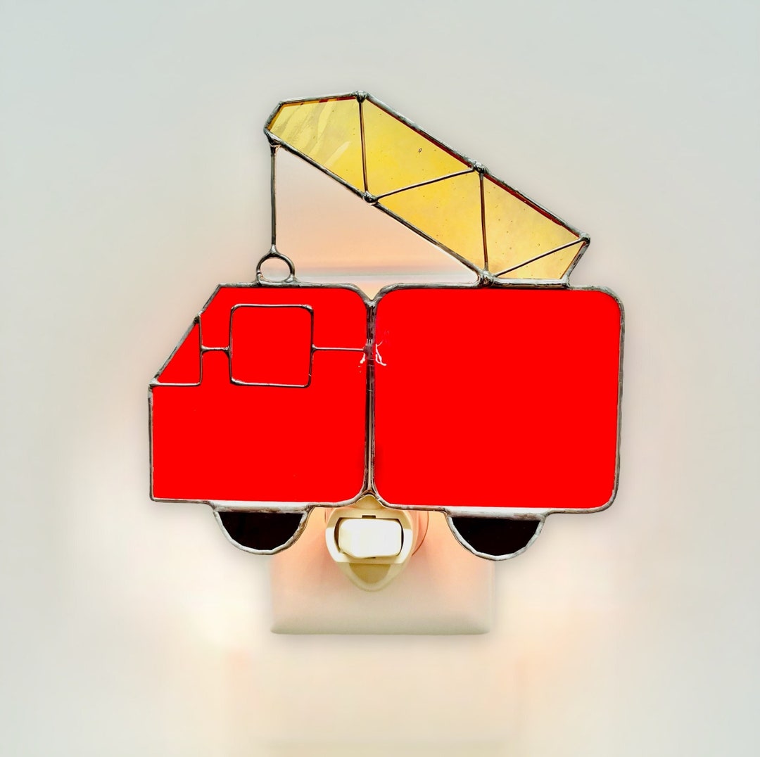 Red Fire Truck Stained Glass Nightlight/ Premium Handmade Fire Truck ...