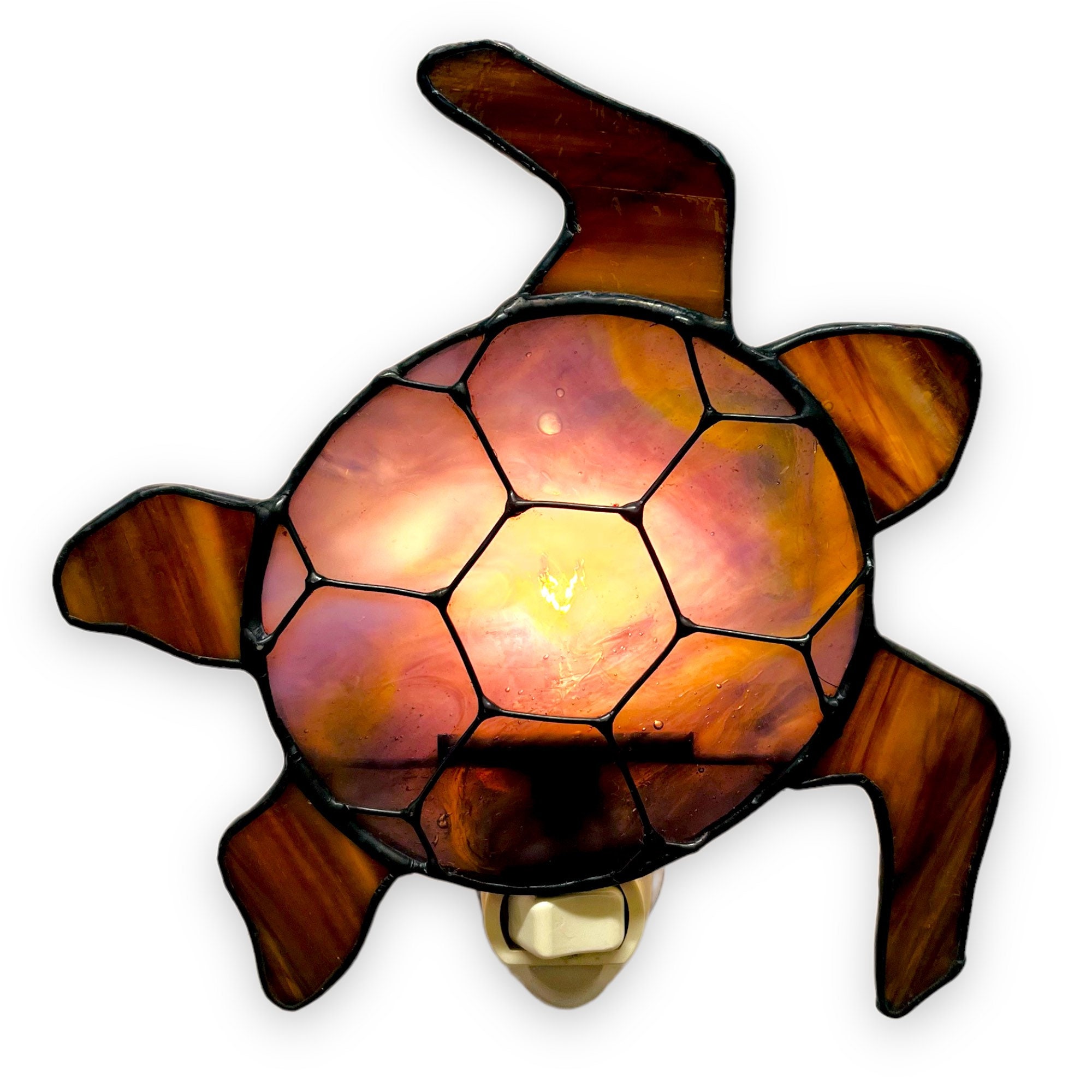 5.5" Sea Bronze Turtle Stained Glass Nightlight/ Sea Life Glassart ...