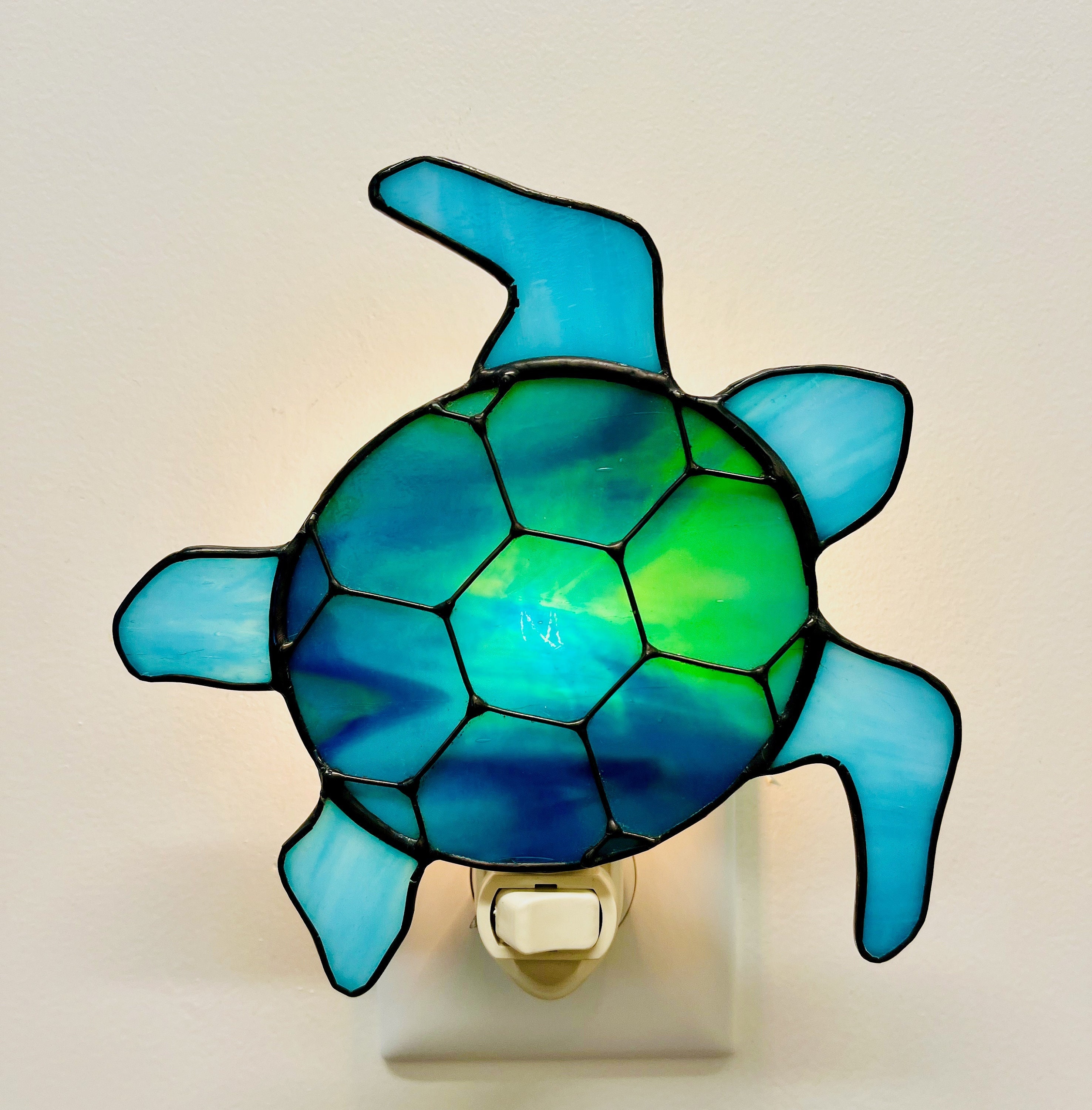 Set of 2 - 5.5" Sea Blue &green Turtle Stained Glass Nightlight/ Sea ...