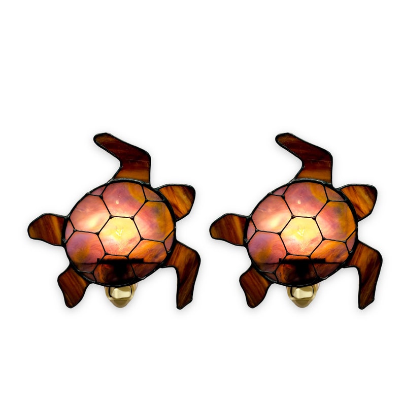 5.5" Sea Bronze Turtle Stained Glass Nightlight/ Sea Life Glassart ...
