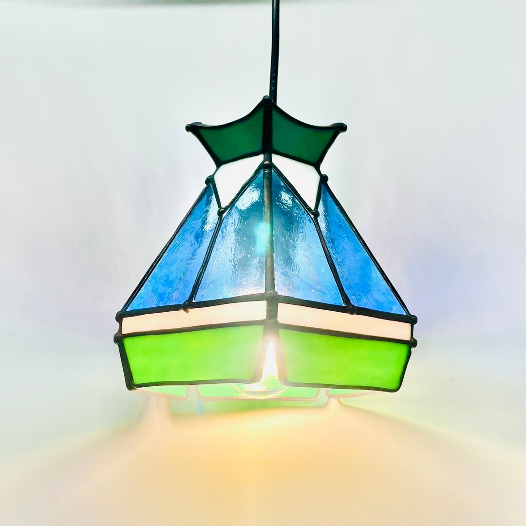 Mini Hanging Arthur Lamp_art Deco Vintage Stained Glass Light (green ...