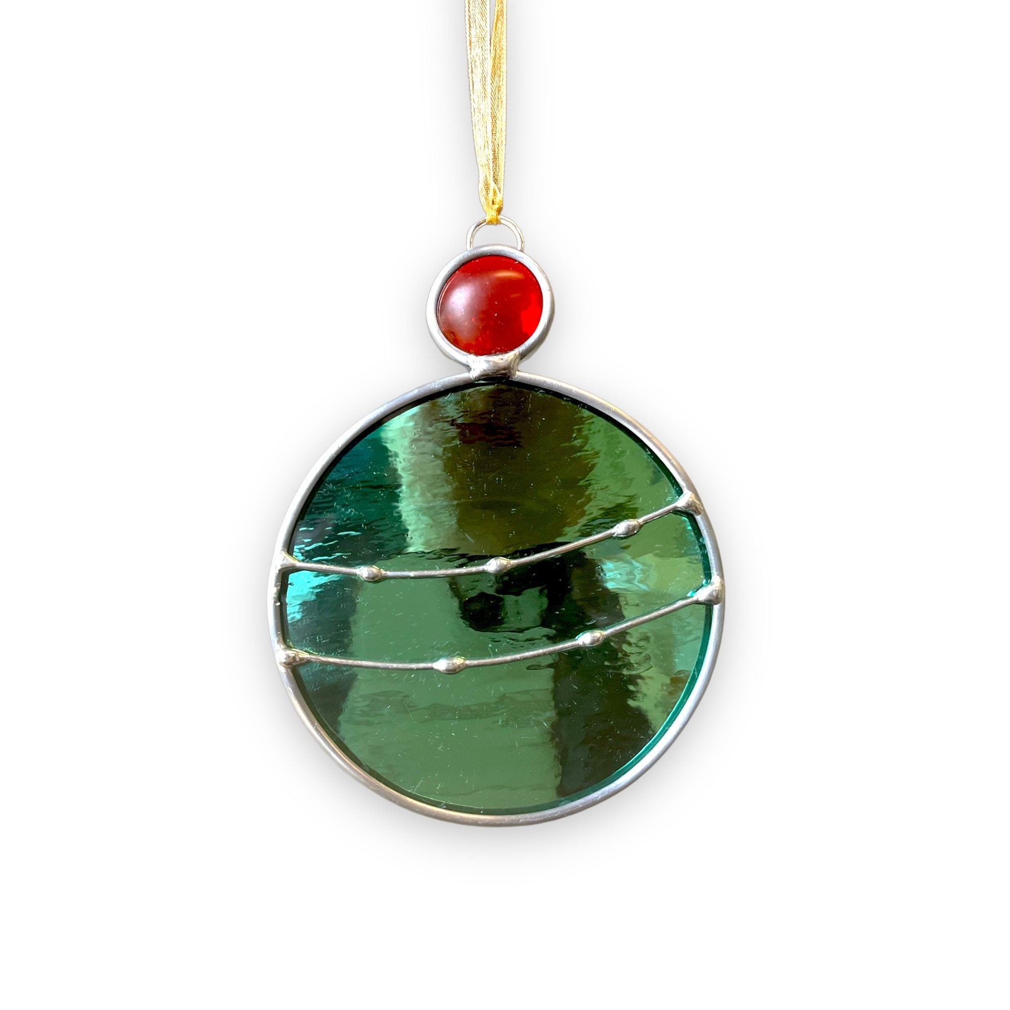 3" Round Green Christmas Tree Ornament Set / Premium Handmade Stained ...