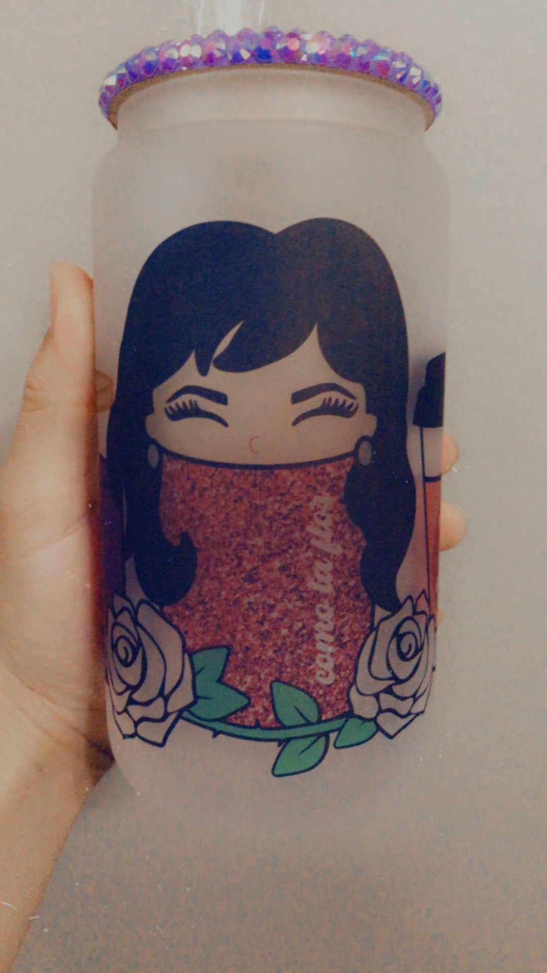 Selena Mason Jar - Bidi Bidi Bom Bom - Glass Can- Rhinestone Lid- 16 Oz ...