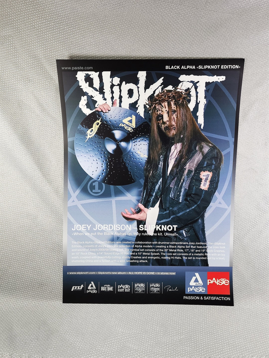 Slipknot joey Jordison Paiste Promo Poster - Etsy