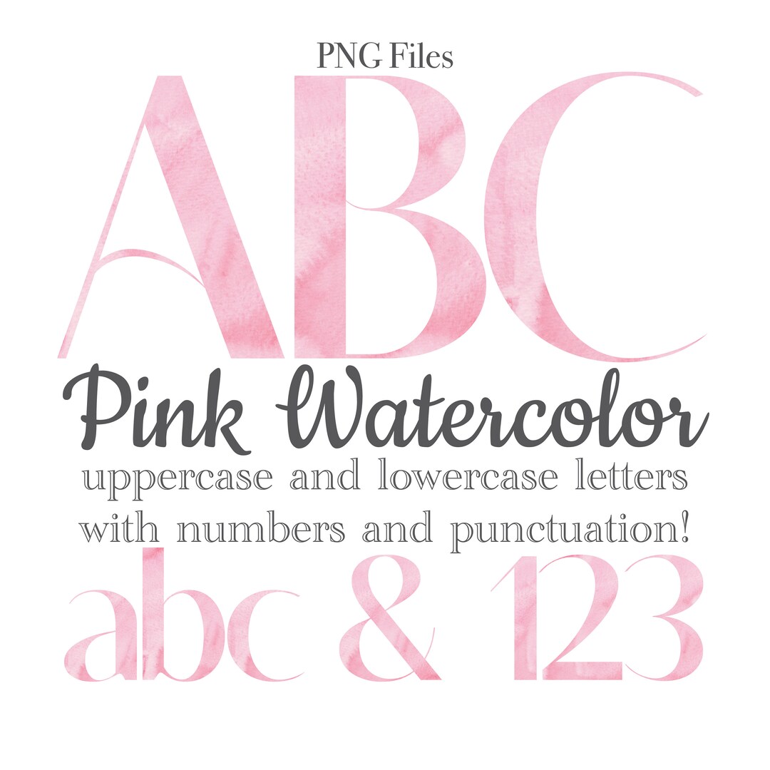 Pink Watercolor Alphabet Letters and Numbers, Wedding Lettering ...