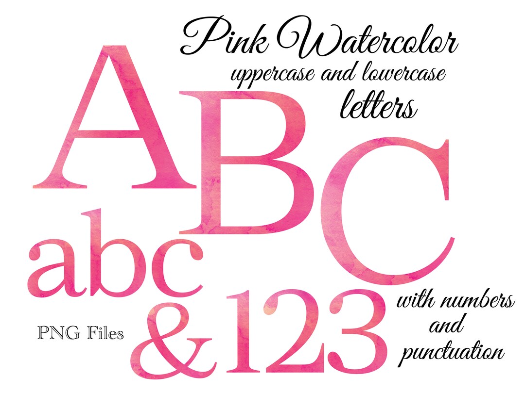Pink Watercolor Alphabet Letters and Numbers, Wedding Lettering ...