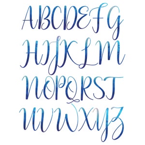 Blue Watercolor Letters and Numbers, Script Watercolor Lettering ...