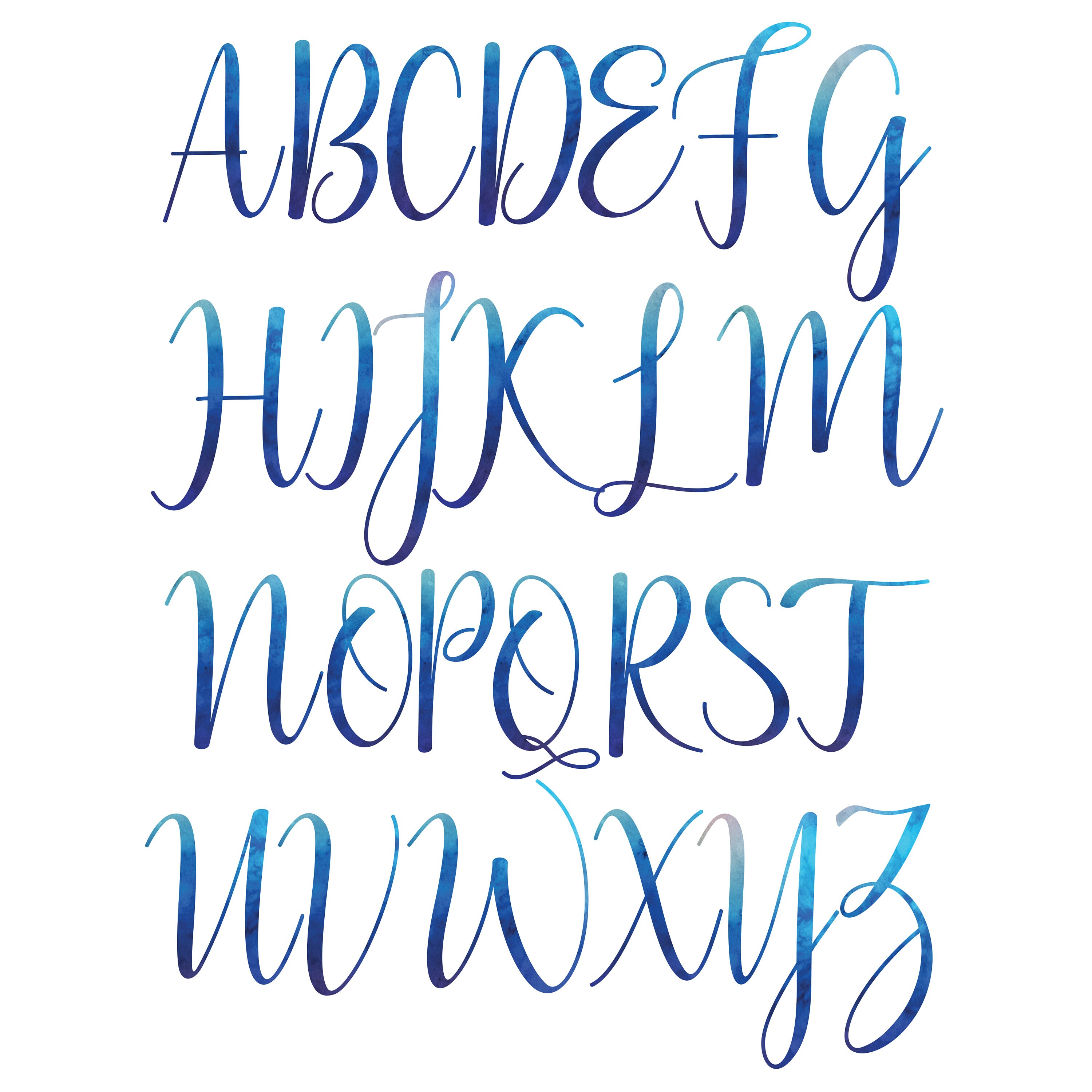 Blue Watercolor Letters and Numbers, Script Watercolor Lettering ...