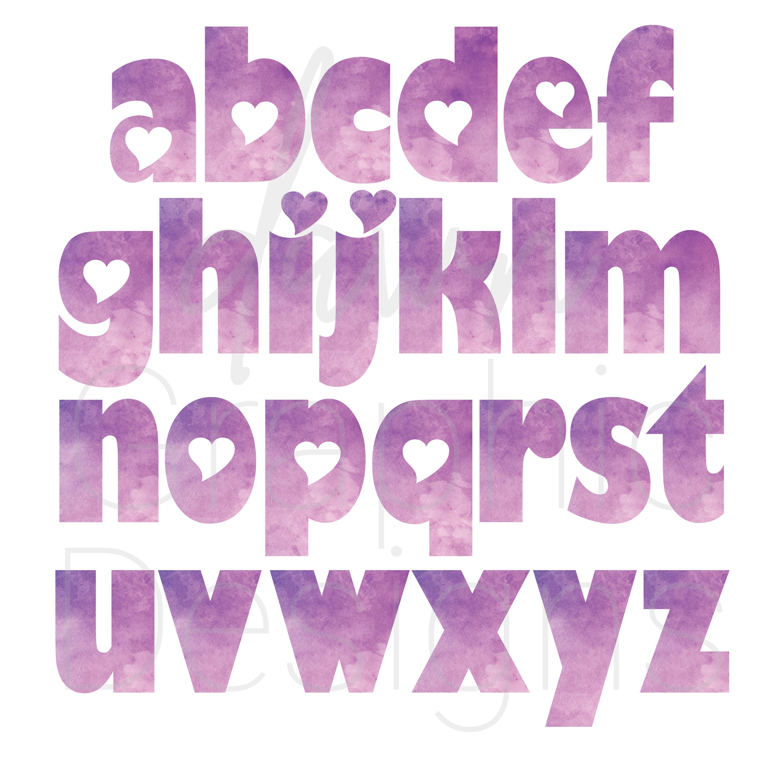 Letras y números del alfabeto de acuarela de color morado, letras para ...