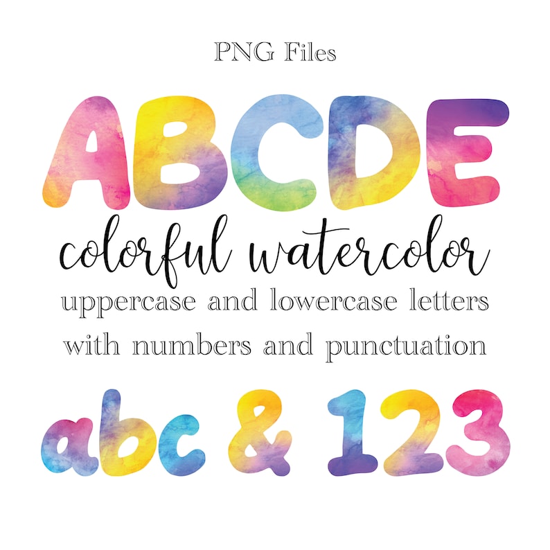 Colorful Watercolor Alphabet Letters and Numbers, Bright Colors Letters ...