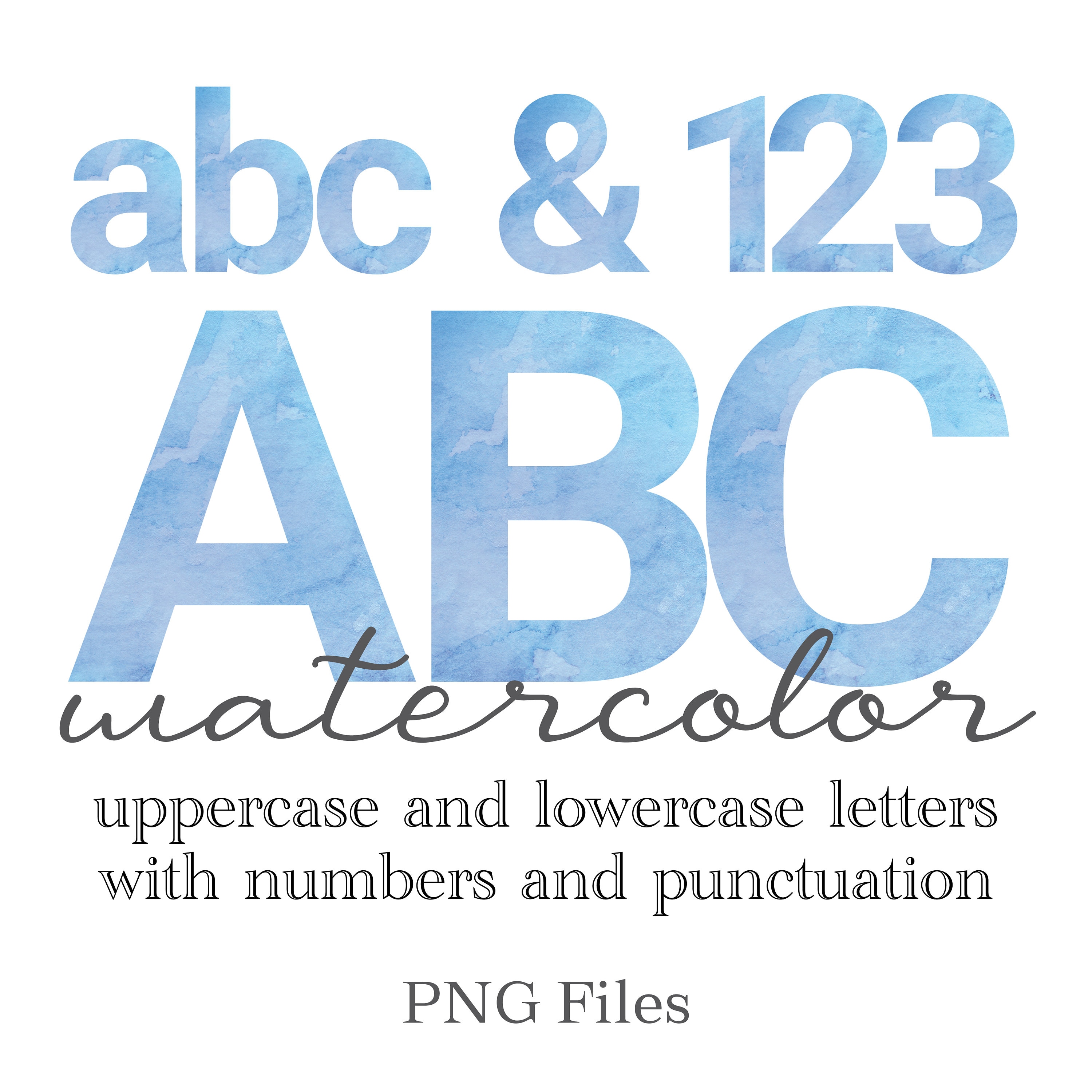 Blue Watercolor Lettering and Numbers, Baby Boy Lettering, PNG Files ...