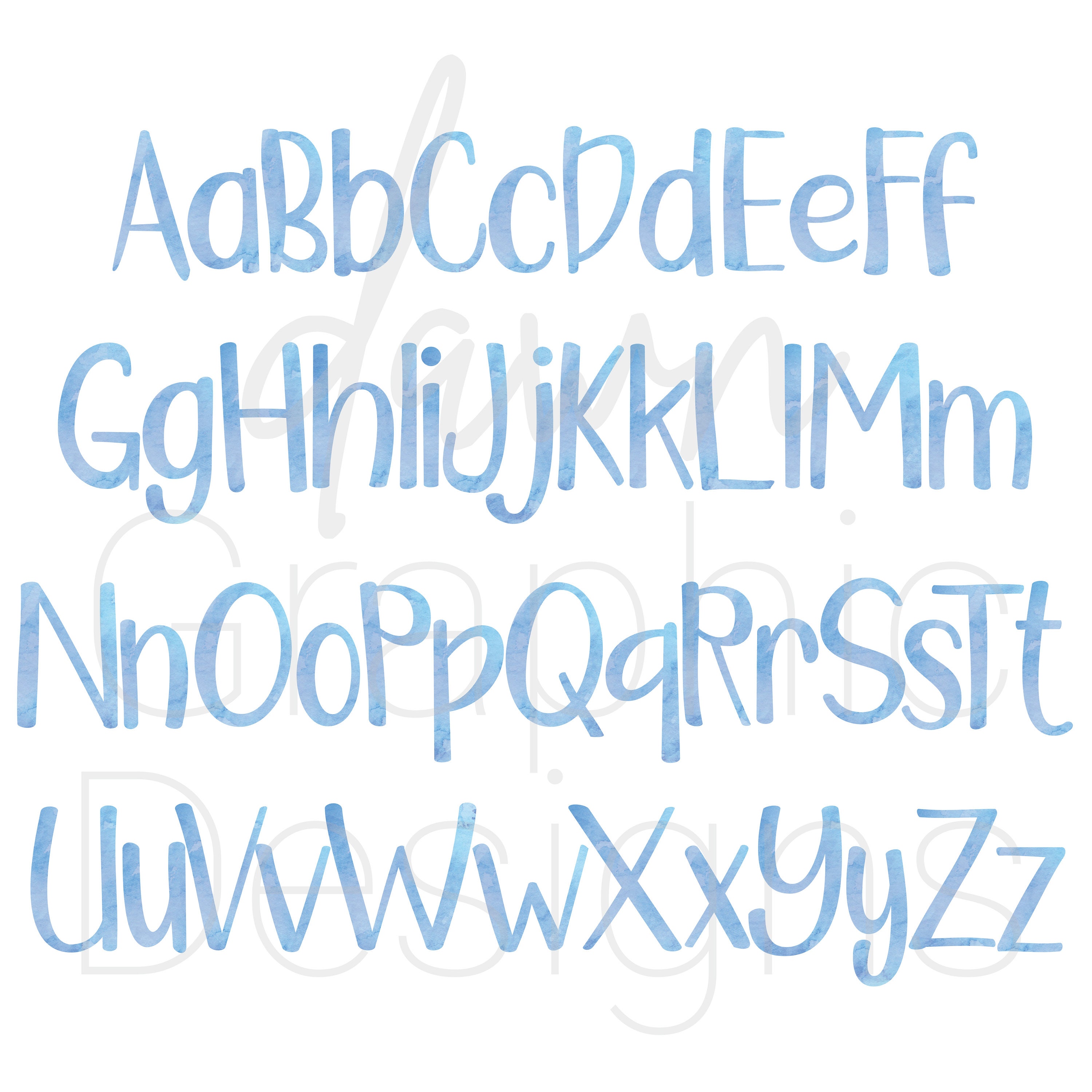 Blue Watercolor Alphabet Letters and Numbers, Baby Shower Lettering ...