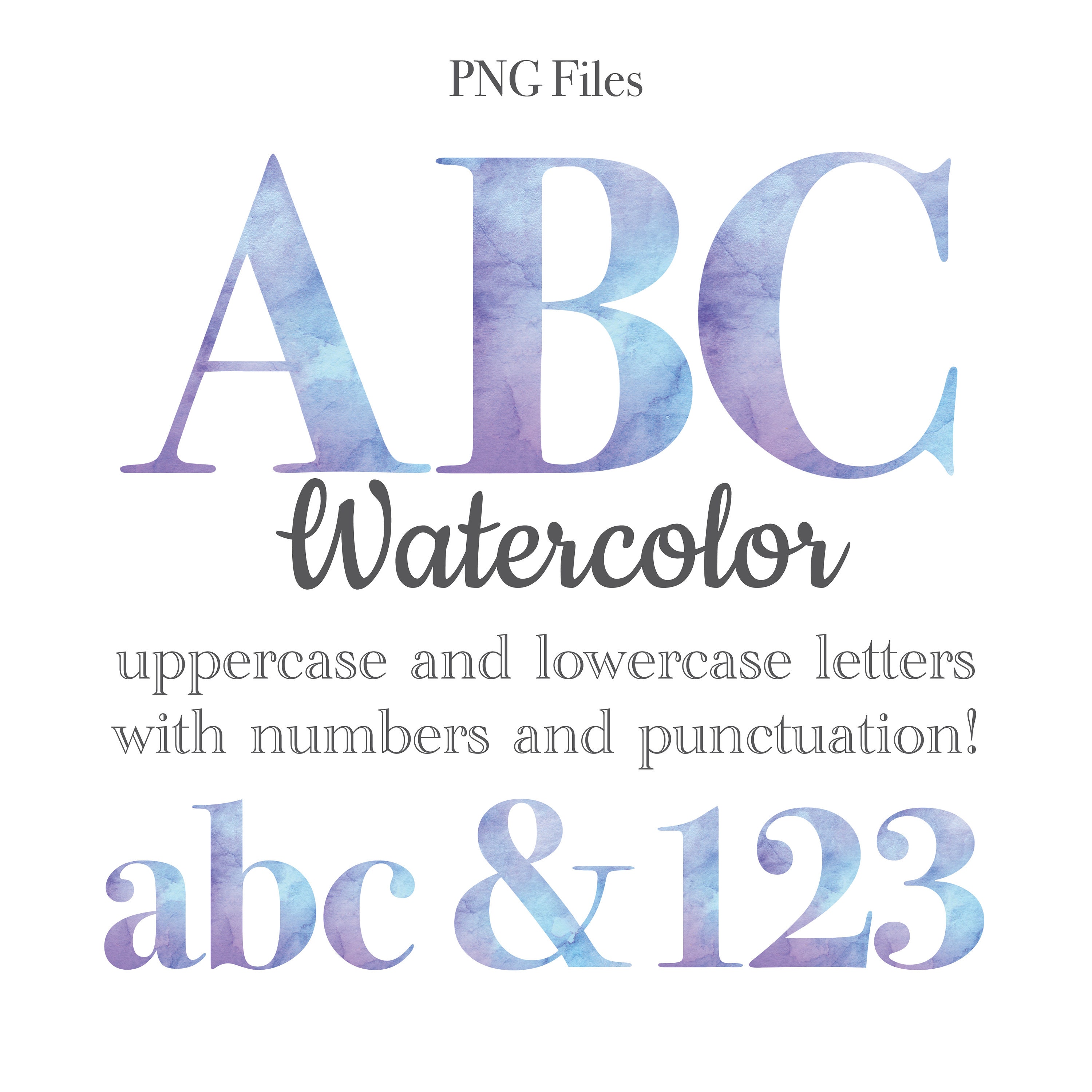 Blue Purple Watercolor Alphabet Letters and Numbers, Ombre Lettering ...