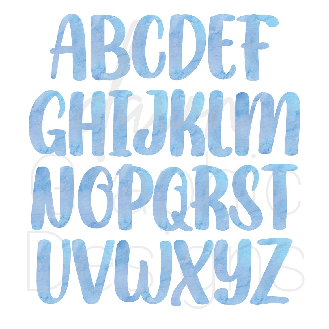 Blue Watercolor Alphabet Letters and Numbers, Baby Shower Lettering ...