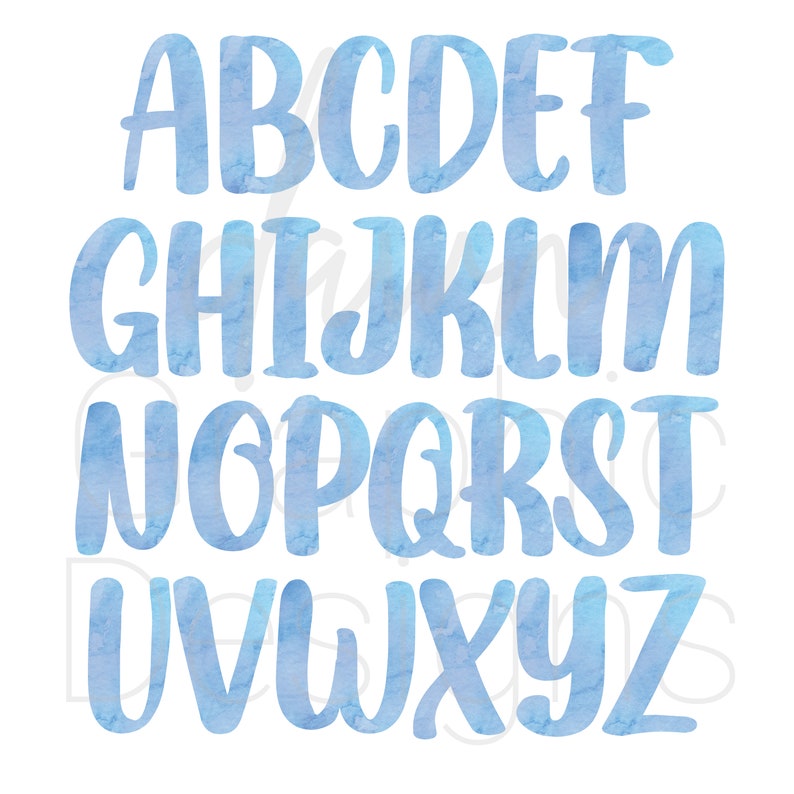 Blue Watercolor Alphabet Letters and Numbers, Baby Shower Lettering ...