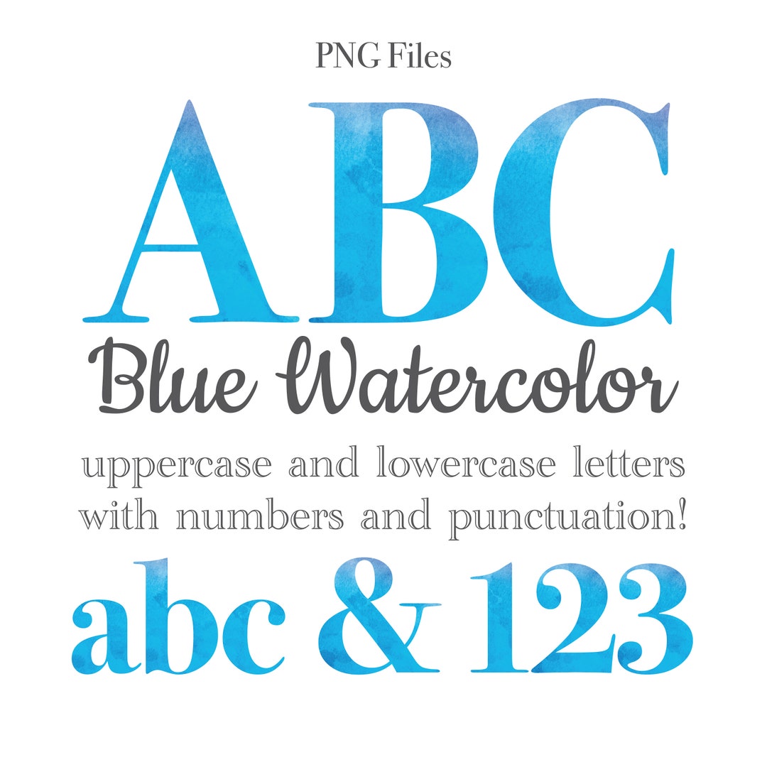 Blue Watercolor Alphabet Letters and Numbers, Baby Shower Lettering ...