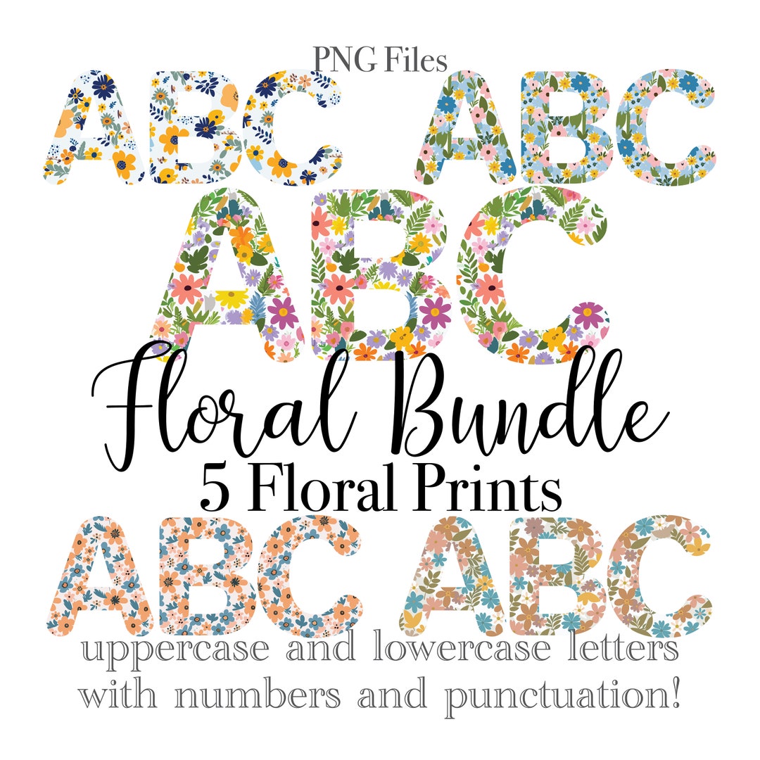 Floral Alphabet Bundle, Letters and Numbers, Floral Alpha Bundle ...