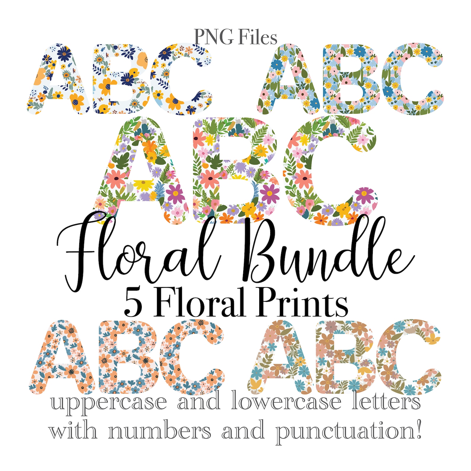 Floral Alphabet Bundle, Letters and Numbers, Floral Alpha Bundle ...