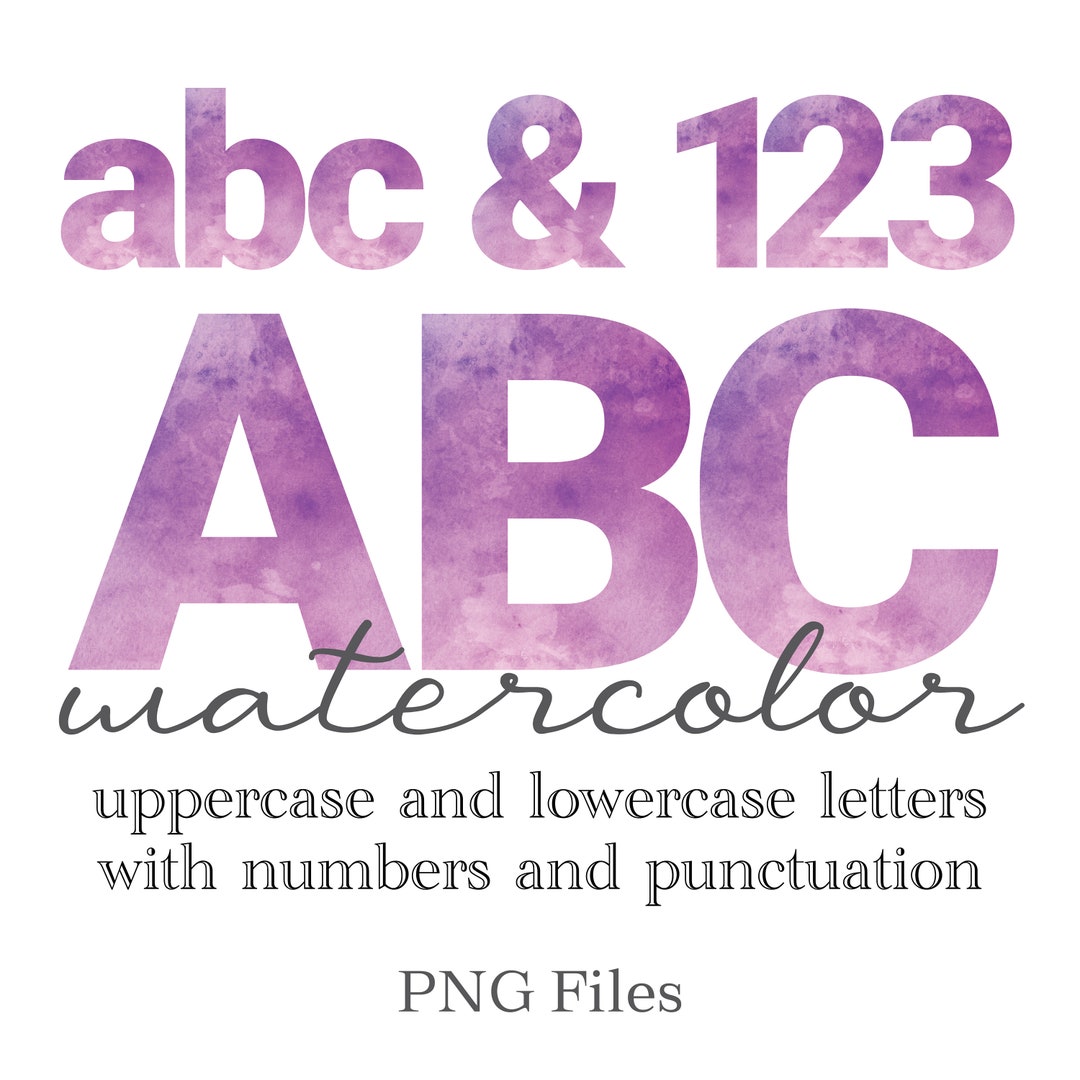 Purple Watercolor Lettering and Numbers, Wedding Lettering, PNG Files ...