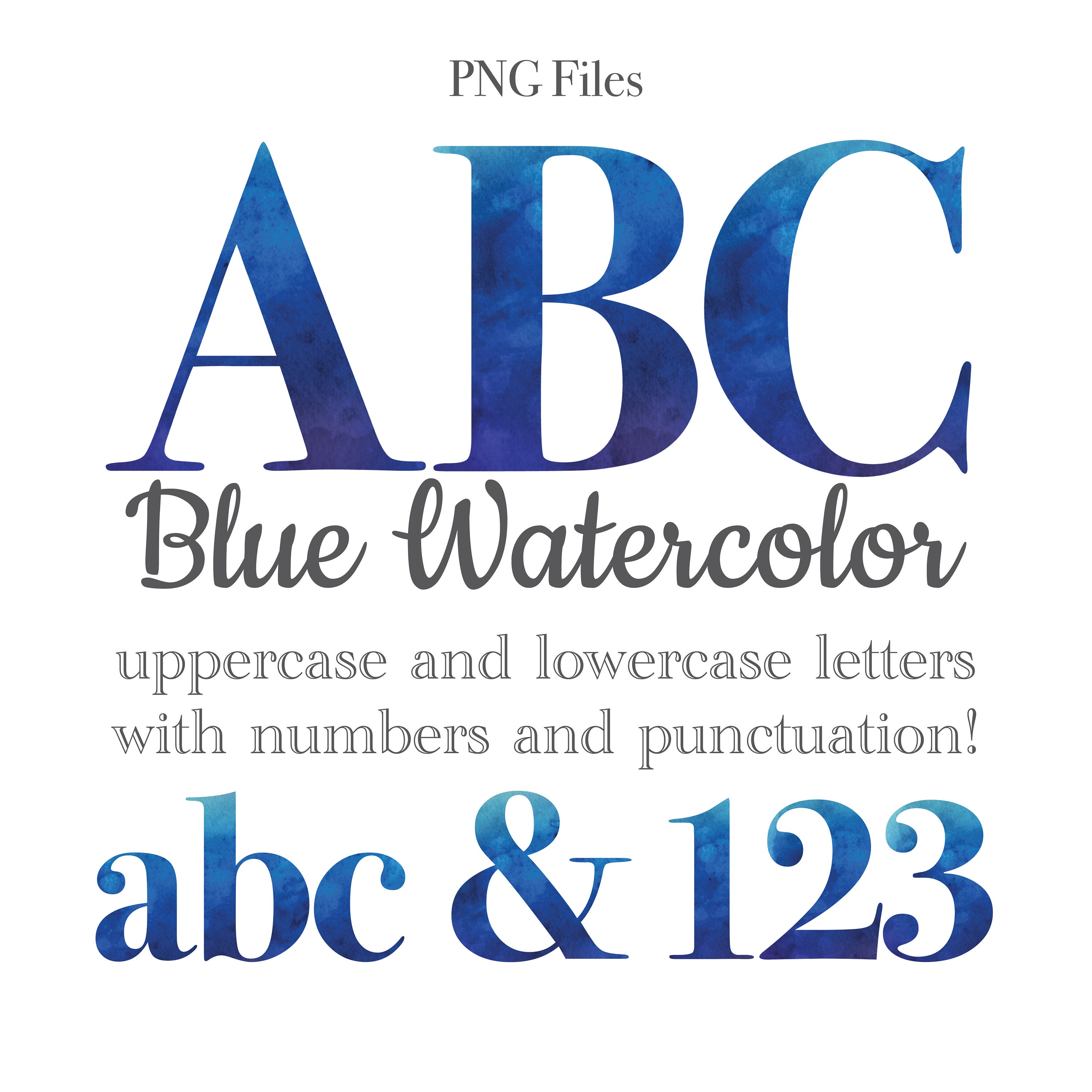 Blue Watercolor Alphabet Letters and Numbers, Baby Shower Lettering ...